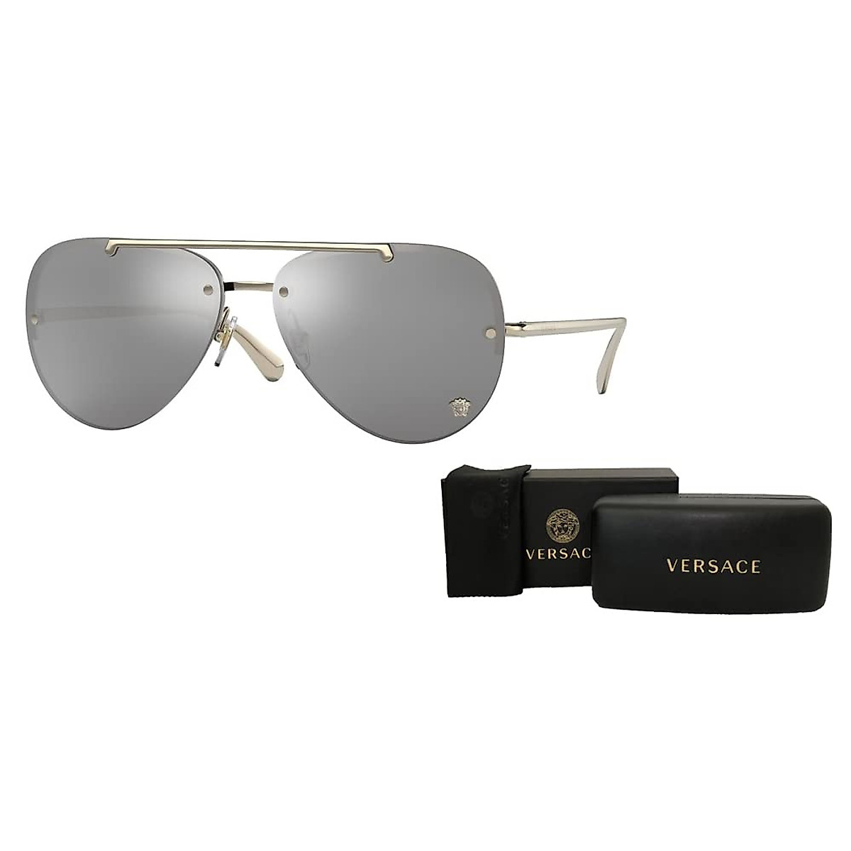 Versace VE223112526G 60MM Pale Gold/Light Grey Mirror Silver Pilot Sunglasses for Women + BUNDLE With Designer iWear Eyewear Kit