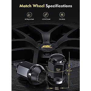 MIKKUPPA 1/2-20 Lug Nuts - Replacement for 1987-2018 Jeep Wrangler JK, 2002-2012 Jeep Liberty, 1993-2010 Jeep Grand Cherokee Aftermarket Wheel - 20pcs Black Closed End Solid Lug Nuts