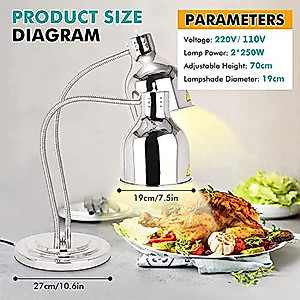 Restaurant Heating Lamp Freestanding Food Heating Infrared Food Warming Lamp for Home Kitchen Restaurant Buffet Keep Warm Portable Electric Heater Lamp 250w (Silver-1)