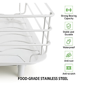 ideaglass Dish Drying Rack with Drainboard - 2 Tier Dish Racks for Kitchen Counter, Dish Drain Large, Stainless Steel Dish Strainer Set, White
