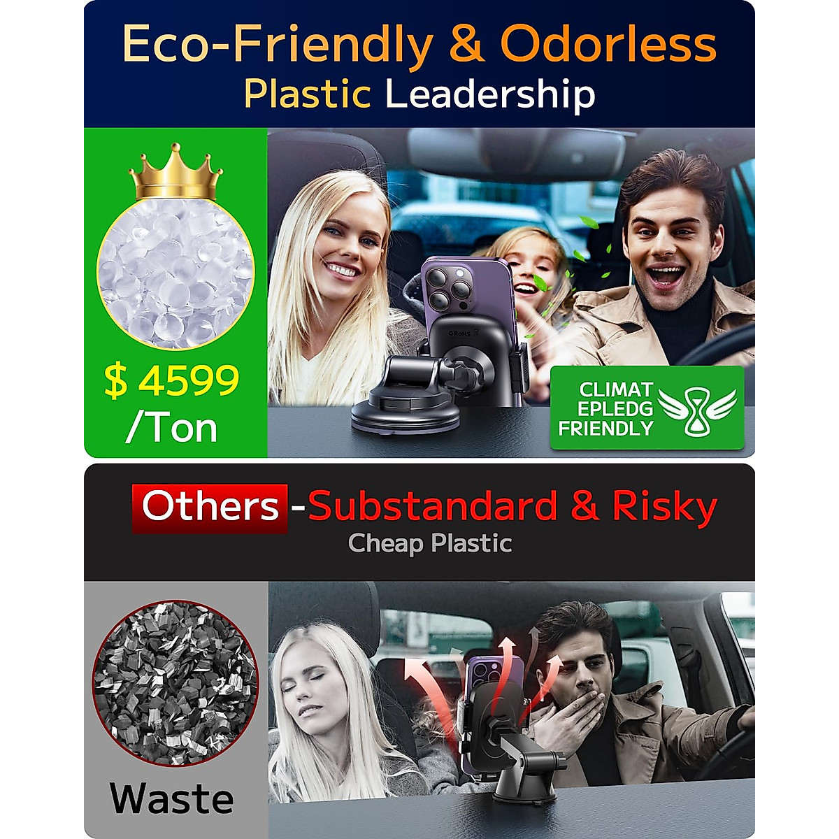 Qifutan Car Phone Holder Mount Phone Mount for Car Windshield Dashboard Air Vent Universal Hands Free Automobile Cell Phone Holder Fit for iPhone Smartphone Carbon Fiber