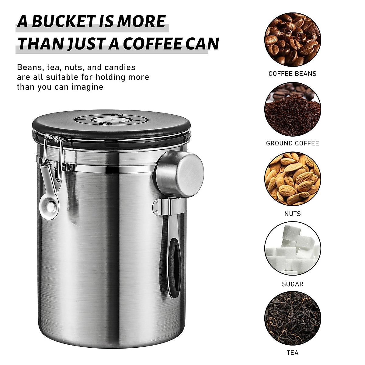 LAMLENT 2800ML Large Capacity Sealed Coffee Maker, Stainless Steel Container with Spoon, Ground Coffee, Beans and Tea, Keep Coffee Fresh,94.7OZ