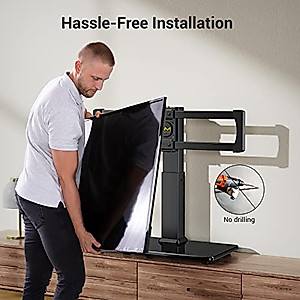 AM alphamount Swivel Universal TV Stand for 32-80 Inch LED/LCD/OLED TVs Tabletop TV Base Holds up to 99lbs Height Adjustable TV Mount with Tempered Glass Base Max VESA 600X400mm- APTVS08