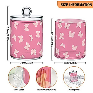 Fustylead 4 Pack Pink Butterfly Qtip Holder Dispensers, Plastic Apothecary Jar Bathroom Accessories Set for Cotton Ball, Swab, Round Pads, Floss