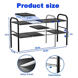 TLCHEN 2 Tier Under Sink Organizers and Storage,Expandable Cabinet Shelf Organizer,with 8 Removable Panels Multi-Purpose Storage Shelf,for Kitchen Bathroom Storage Rack(BLACK)