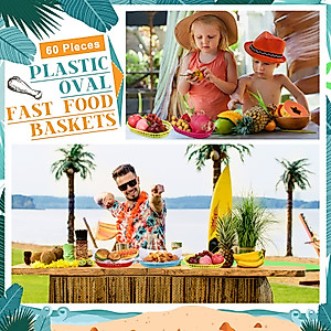 60 Pieces Fast Food Basket Oval Colorful Plastic Storage Basket Bins Reusable Chip Basket Fry Hot Dog Burger Tray for Restaurant Picnic Party Sandwiches, Bread, Deli Serving, 10.5 x 7 Inch