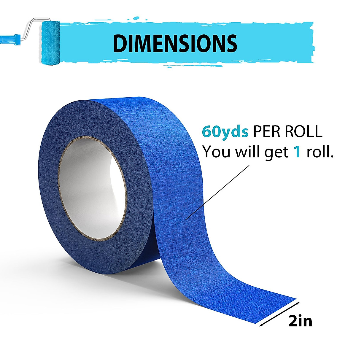 360Tronics Blue Painters Tape Multi-Surface 2 Inch x 60 Yards, Professional Painters Choice Masking Tape, Residue Free Paint Tape Rolls for Protects Surfaces, Spray Paint, 1-Pack