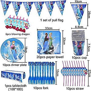 Bleasky Birthday Party Supplies Set 71 pcs Birthday Decorations Birthday Party Decorations Frozen Party Includes Table Cloth,Happy Birthday Banner, Plates Cups Napkins,Spoons,Forks