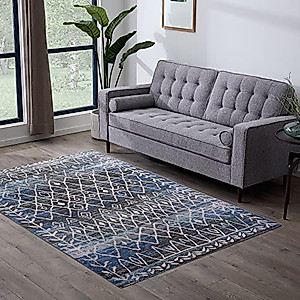 Edenbrook Area Rugs for Living Room -Gray and Blue Rug for Bedroom-Low Pile Perfect for High Traffic Areas, 5x8