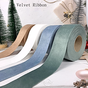 Velvet Ribbon Set 1.5" x 10 Yards, 1 Rolls, Dseason Handmade Dusty Blue Velvet Ribbon Set for Gift Wrapping & Bow Making, Christmas Tree, Wreath Decoration, DIY Crafts Decoration