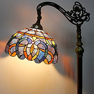 WERFACTORY Tiffany Floor Lamp Blue Purple Cloud Stained Glass Arched Lamp 12X18X64 Inches Gooseneck Adjustable Corner Standing Reading Light Decor Bedroom Living Room S558 Series