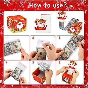 Meiidoshine Christmas Money Box for Gift Pull, Surprise Money Holder for Kids Adults, DIY Fun Holiday Cash Box for Women Men Girls Boys Mom Dad Friends, Include 100Pcs Transparent Bags