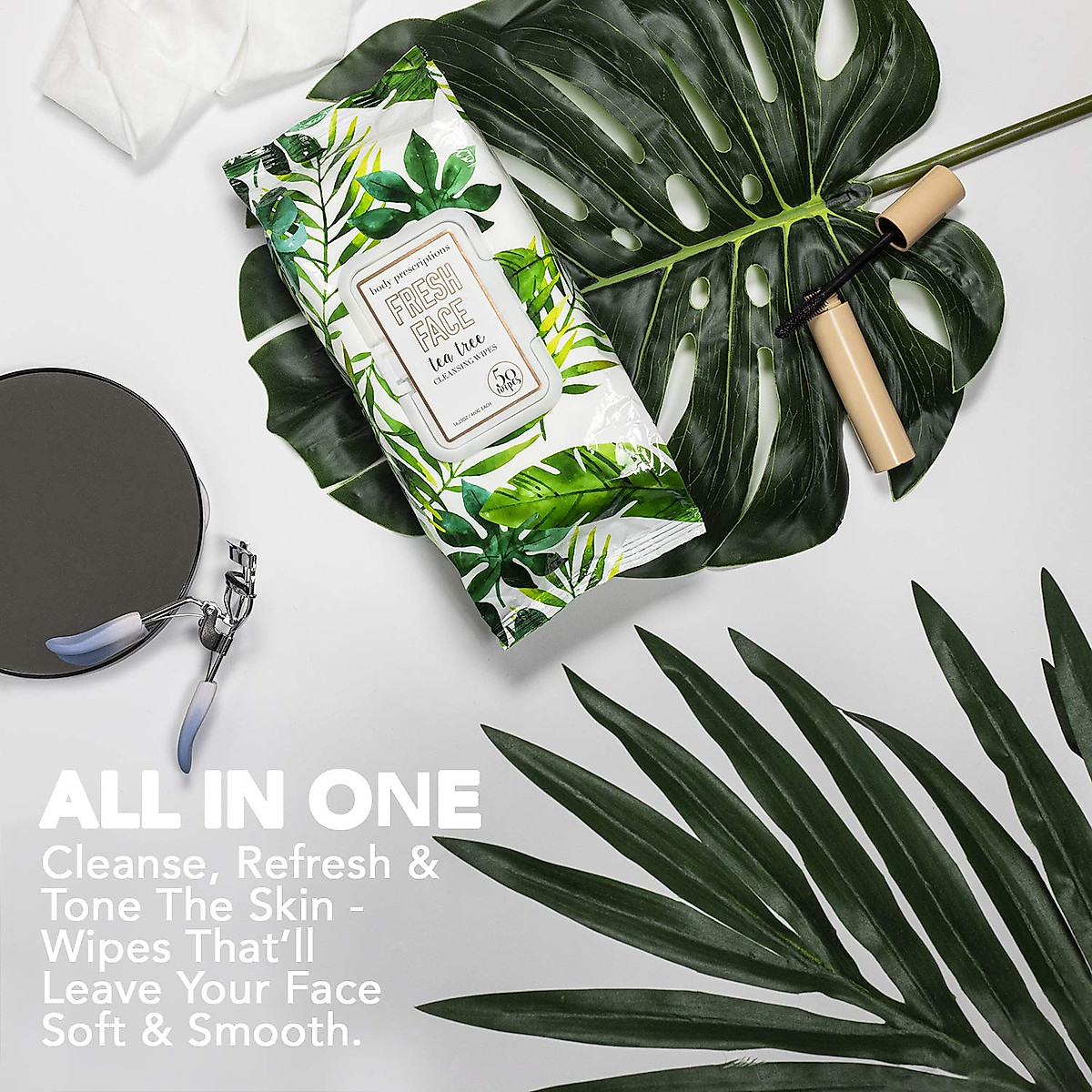 Body Prescriptions Tea Tree Facial Wipes, Moisturizing, Deep Cleansing Face Towelettes, Refreshing + Nourishing, Gentle Cleansing Cloths, 50 Count (Pack of 3), Tea-Tree