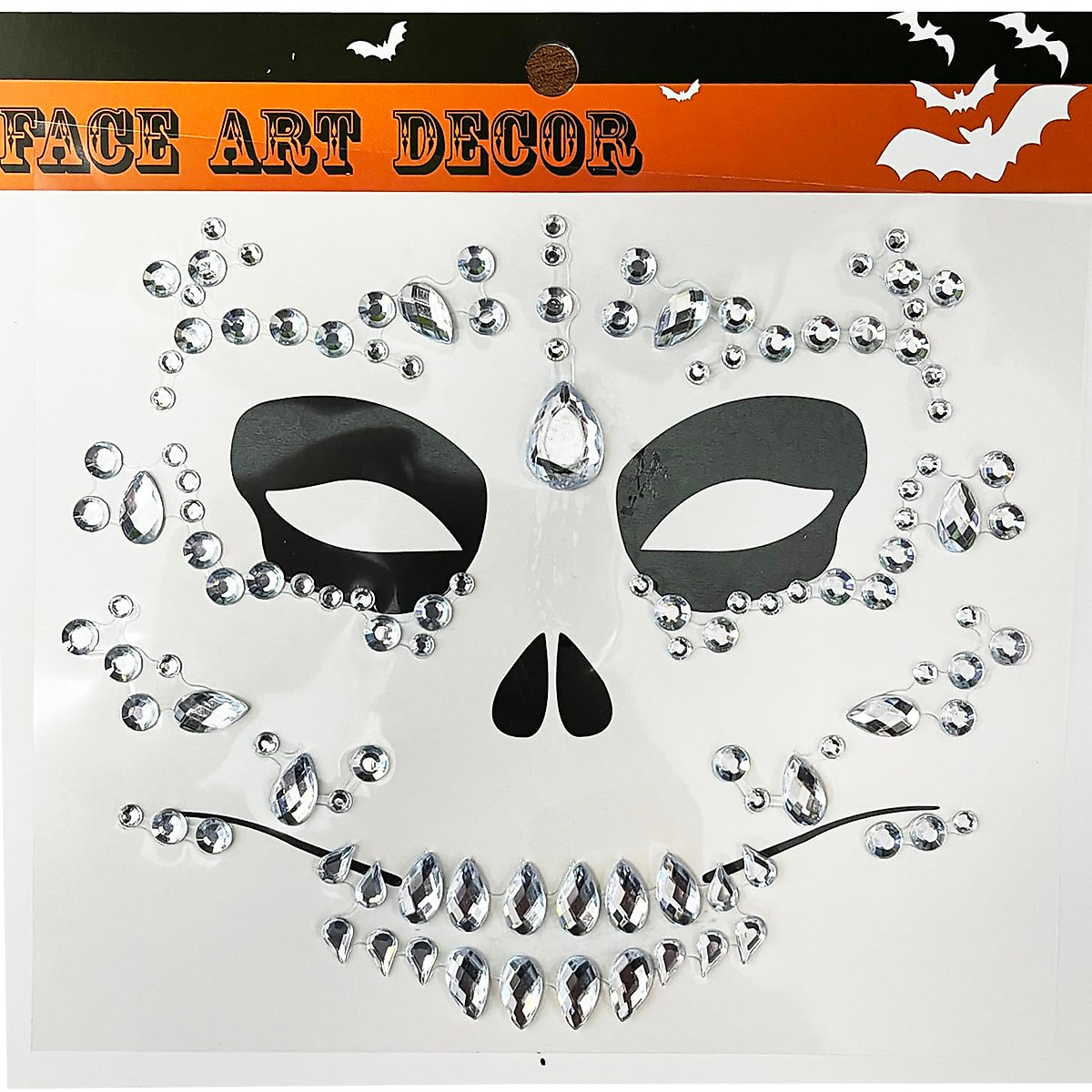 PADOUN Rhinestone Face Jewels, 3-Pack Day of the Died Face Gems Halloween Temporary Face Tattoo, Stick on Hollowing Prank Makeup Costume