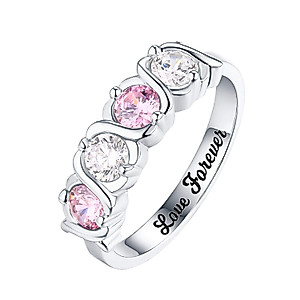 Getname Necklace Engraved XOXO Love Ring Twist Ring Mother Rings with 2-5 Simulated Birthstones Sterling Silver Rings Customized and Personalized Silver 8