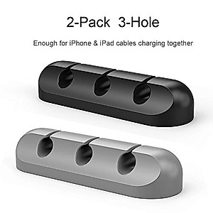 2 Pack Cable Clips - Simr Cord Organizer, Cable Management, 6mm Wire Holder System - Rubber Adhesive Cord Hooks fit Home, Office, Cubicle, Car, Desk Accessories (Black Grey)