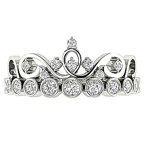 1 1/2 CT Round Shape White Cubic Zirconia Queen Crown Engagement Wedding Ring in 14K White Gold Plated 925 Sterling Silver (1.50 Cttw) Ring Size - 4.5