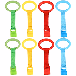 Kisangel 8pcs Baby Crib Pull Ring Stand Up Walker Tool Ring Training Ring Cot Hanging Rings Walking Assistant for Infant Baby Toddler
