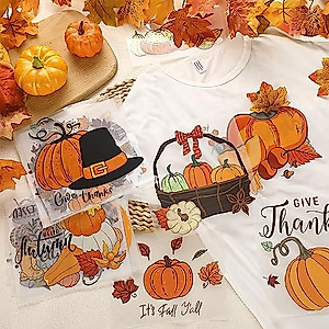 30 Sheets Fall Iron on Transfers for T Shirts Thanksgiving Pumpkin Iron on Decals Autumn Heat Transfers Vinyl Stickers Gnome Maple Leaf HTV Patches Appliques for Clothes Pillow DIY Crafts Decorations
