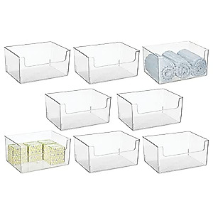 mDesign Large Modern Plastic Open Front Dip Storage Organizer Bin Basket for Bathroom Organization - Vanity Shelf, Cubby, Cabinet, and Closet Organizing Decor - Ligne Collection - 8 Pack - Clear