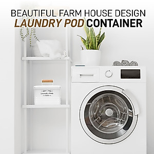 ELITAPRO Laundry Pods Container Modern Farmhouse Laundry Pods Holder Metal Box Dispenser with Lid Laundry Room Decor and Accessories