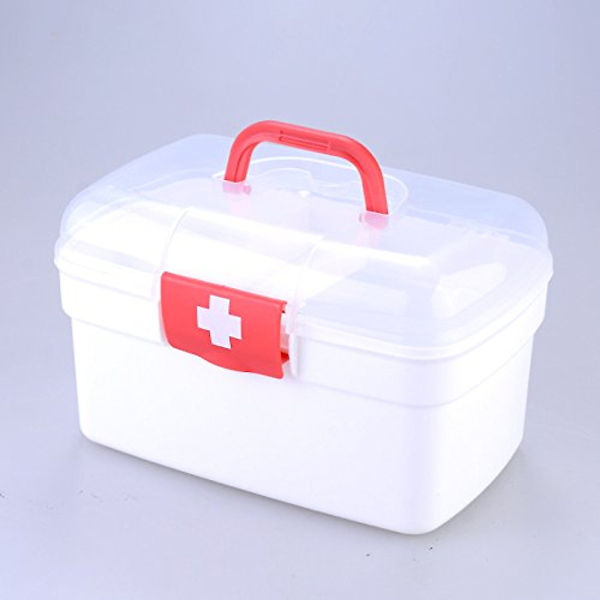 Medicine Box Transparent First Aid Box,Family Emergency Kit Medication Storage Organizer with Handle Portable Medicine Cabinet Storage Pill Case Durable Plastic Household Organizer Box Bins (Red)