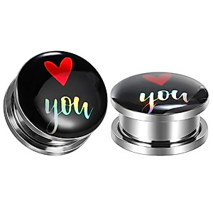 TBOSEN 10 Pcs Epoxy Stanless Steel Screw Fit Ear Gauges Ear Plug Flesh Plugs Piercing Jewelry 2g - 1-3/16 inch