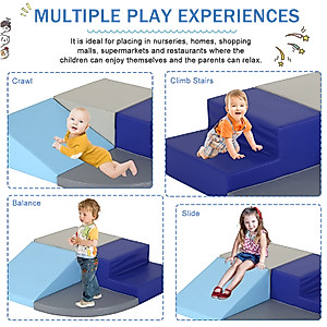 Climbing Toys for Toddlers 1-3, Indoor Corner Climber Soft Play Equipment, Colorful Climb and Crawl Activity Playset, Motor Skills Early Development Foam Blocks for Toddlers and Kids, Blue