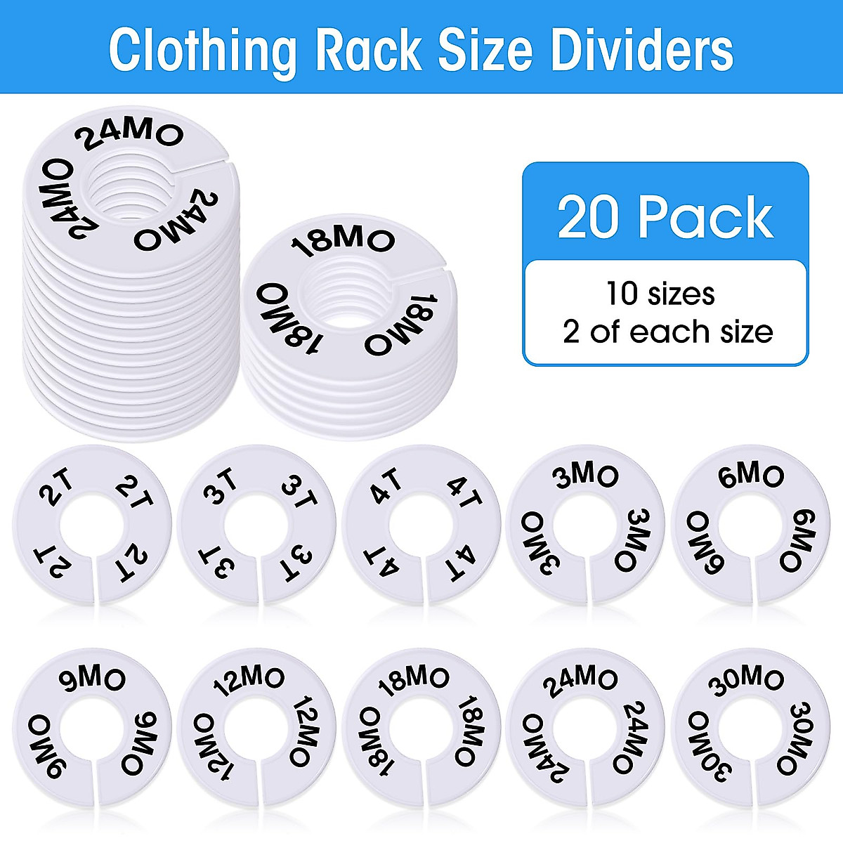 Blulu 20 Pack Clothing Rack Size Dividers Round Hangers Dividers