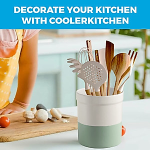 Large Ceramic Utensil Holder For Kitchen Counter - Utensil Crock - Dishwasher Safe Kitchen Utensil Holder For Kitchen Counter: Cooking tensil Caddy For Countertop - Hold More Utensils