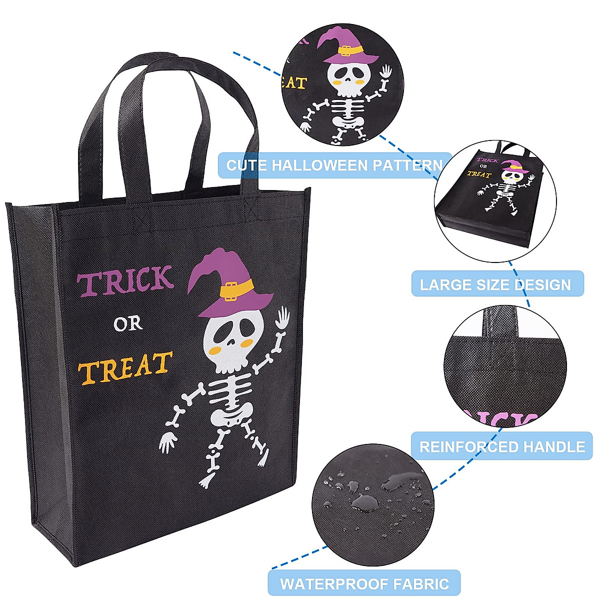 HEYTUYA 6 Pack Large Halloween Bags, Halloween Bags with Handles, Halloween Treat or Trick Bags for Kids, Gift Bags Trick Bags Halloween Kids Party Favor Supplies, Non-Woven Tote Bag Halloween Bags