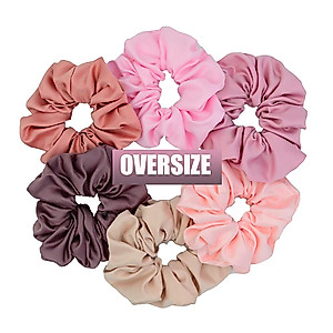 Chloven 6 Colors Oversize Jumbo Scrunchies Blush Theme Large Hair Scrunchies Satin Elastics Pink Lovers Scrunchy Bobbles Soft Hair Bands Hair Ties Hair Accessories Scrunchies for Girls Women (6 Blush)