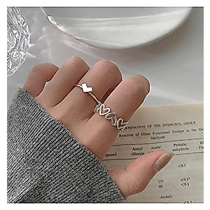 Cute Love Heart Adjustable Opening Pinky Rings for Women Dainty 925 Sterling Silver Eternity Endless Love Statement Knuckle Rings Thin Tiny Stacking Rings for Her Birthday Mom Xmas Valentines Gifts (Hollow Heart)