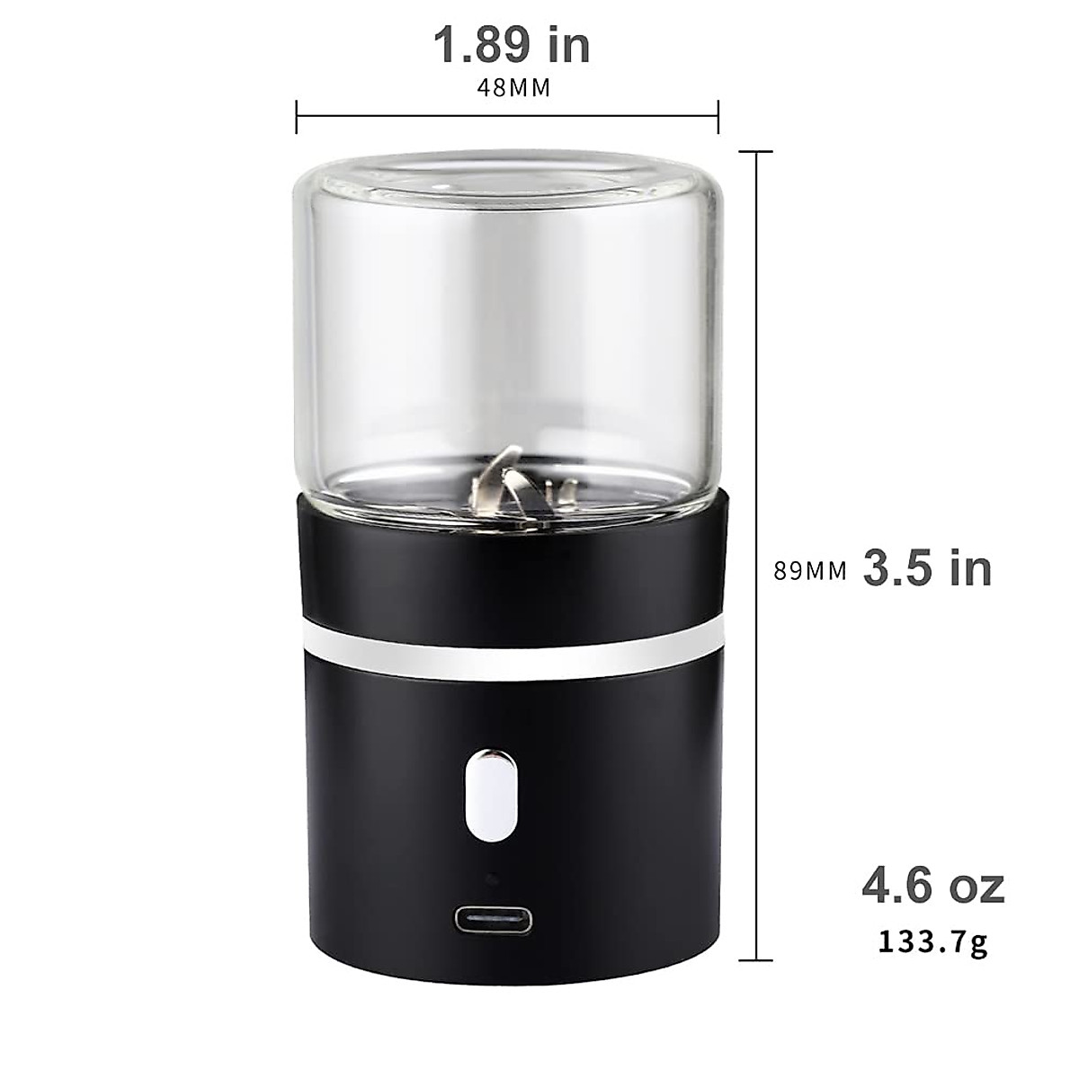 Spacenight Electric Herb Grinder, USB-Rechargeable, 1.7oz Glass Herb Chamber - Ideal for Everyday Carry