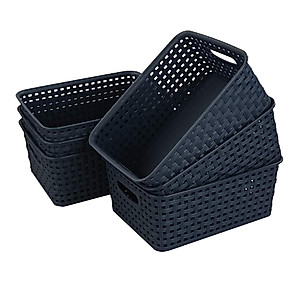 Sandmovie Plastic Weave Storage Baskets for Kitchen Bathroom, Navy Blue, 6 Packs