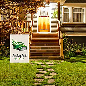 PTFNY St. Patrick's Day Garden Flag Truck Loads of Luck Clovers Irish Green Shamrocks Saint Patrick's Day Yard Flags Double Sided 12 x 18 Inch St. Patty's Outdoor House Yard Lawn Decorations