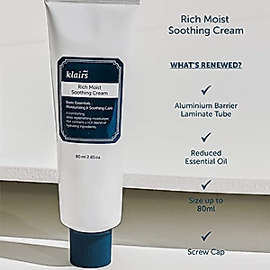 DearKlairs Rich Moist Soothing Cream 80ml, Sensitive Skin, Hypoallergenic, Centella Asiatica, Ceremide, Moisturizer, Full Hydration, Non-sticky texture, K-beauty