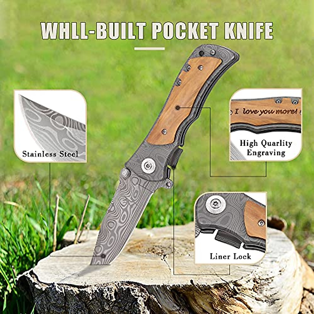Corfara Laser Engraved Pocket Knife I Love You More, Gifts for Mens Anniversary, Boyfriend Birthday Gifts, Husband Gifts, Personalized Gifts for Men, Valentines Gift for Him