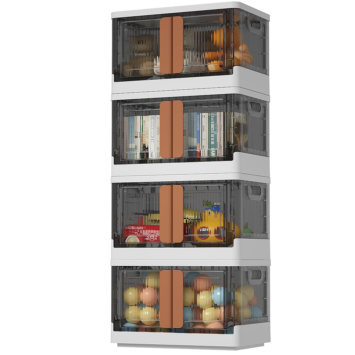 HAIXIN Plastic Storage Containers, Stackable Closet Organizers and Storage, Folding Bookshelf for Bedroom, 8.4 Gal Collapsible Laundry Organizer, 4 Pack