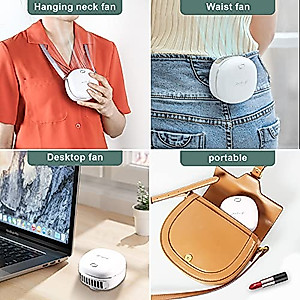BINWO Mini Handheld Fan With Lanyard, USB Rechargeable necklace fan, Speed Adjustable Personal Portable Fan for Kids Woman Camping Outdoor Home Office Travel-White