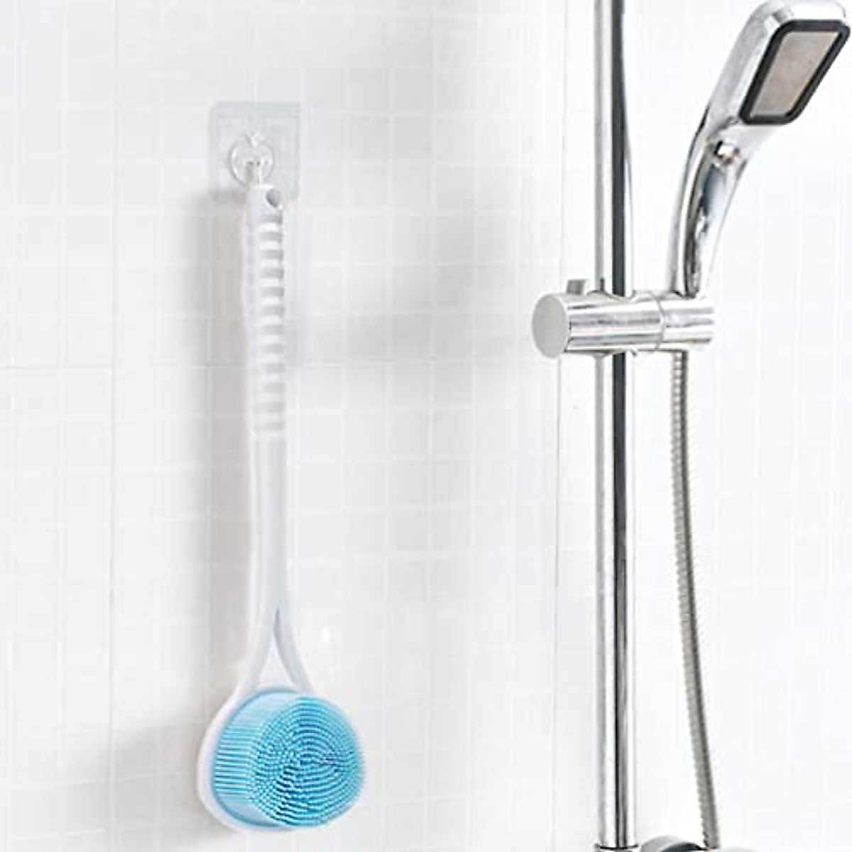 Healifty Bath Scrub Brush Exfoliating Shower Brush Bath Body Brush Handled Back Scrubber Dual-sided Silicone Soft Bath Brush for Wet or Dry Brushing Deep Cleansing and Massage Sky-blue