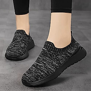 Casual Sneakers Womens Shoes Solid Color Fashion Casual Shoes Mesh Woven Hollow Breathable Fashion Flat Casual Sport Shoes Loafers Casual Walking Shoes (Black, 7.5)