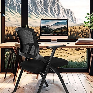 Sintuff Folding Chair with Arms and Padded Seats Comfortable Metal Folding Chairs Portable Foldable Office Chair Mesh Task Chair for Home Apartment School Meeting Room Table (Black,2 Pcs)