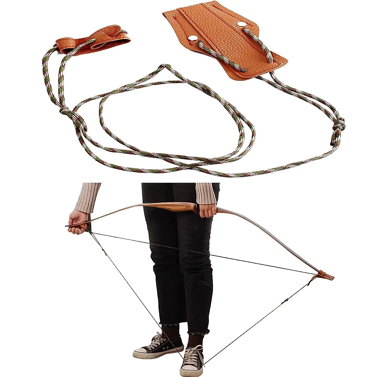 SOPOGER Archery Stringer Recurve Bow Stringer Tool, Longbow Stringer Tool to Install Bow String Easily Archery Bow Stringer for Recurve Bow Accessories (Brown)