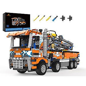 JMBricklayer Technology Pneumatic Concrete Pump Truck Building Set 61121, Heavy-Duty Tow Truck Construction Vehicle Model Toys, Crane Toy Gifts for Adults Teens Boys and Girls