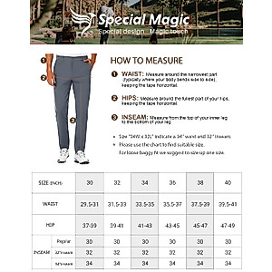 SPECIALMAGIC Golf Hiking Pants for Men Slacks Dress Pants Elastic Waist Casual Tapered Stretchy Slim Fit Denim Blue,32W30L