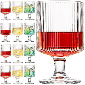 wookgreat Vintage Wine Glasses Set of 12, 8 oz Origami Style Glass Water Goblets, Unique Embossed Pattern Stemmed Cocktail Glasses, Classic Goblet Party Glasses, Wine Glasses Goblets for Daily Use