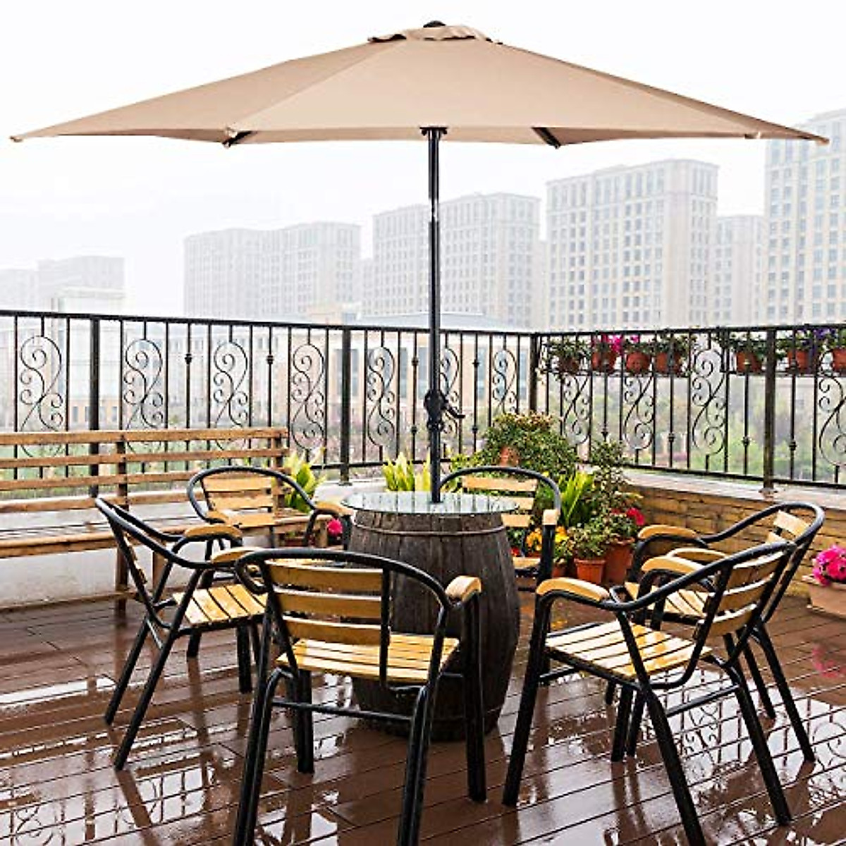 SPSUPE 10-Foot Outdoor Water/UV-Resistant Patio Umbrella, Round Tilt Garden Market Table Mental Umbrella, with Crank, Adjustable Levels, Perfect For BBQ, Seaside, Swimming Pool, Beige