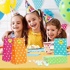 AN JING ZHI 35pcs Kraft Paper Party Favor Bags, 5 Colors Small Gifts Bags with Stickers, Goodies Bags for Birthday, Baby Shower, Wedding and More, 3.54 x 2.16 x 7.28 Inches