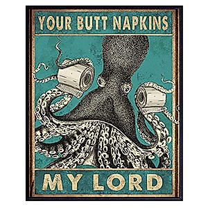 Octopus Nautical Bathroom Decor - Butt Napkins - Beach Bathroom Decor - Bath Wall Decor - Funny Bathroom Decor - Guest Bathroom Decorations - Toilet Paper Wall Art - Restroom Sign - Powder Room Decor